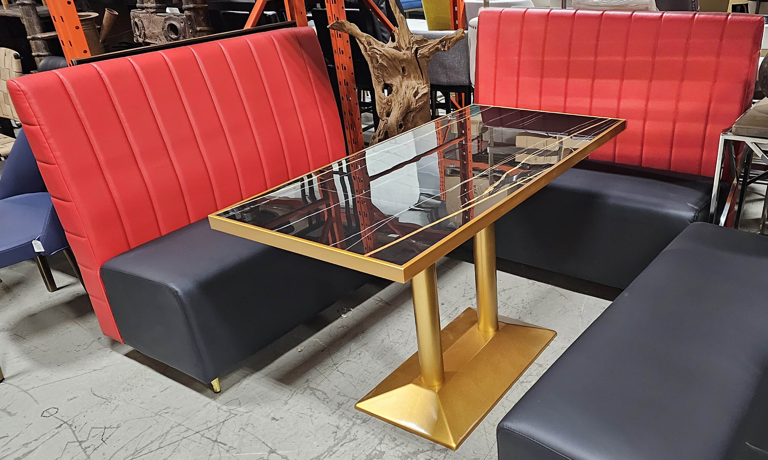 Black n Red Restaurant Booth With Gold Legs - For Restaurants