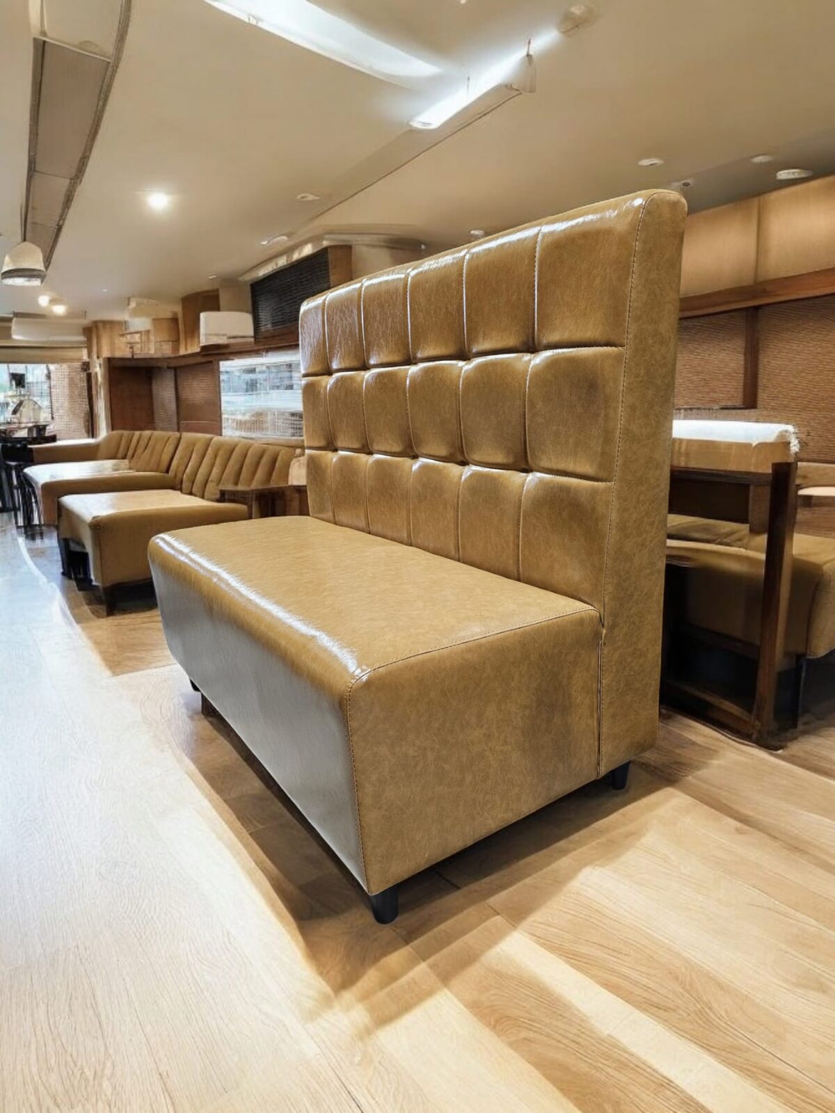 Teal and Black Color Restaurant Booth with Tufted Back | ForRestaurants