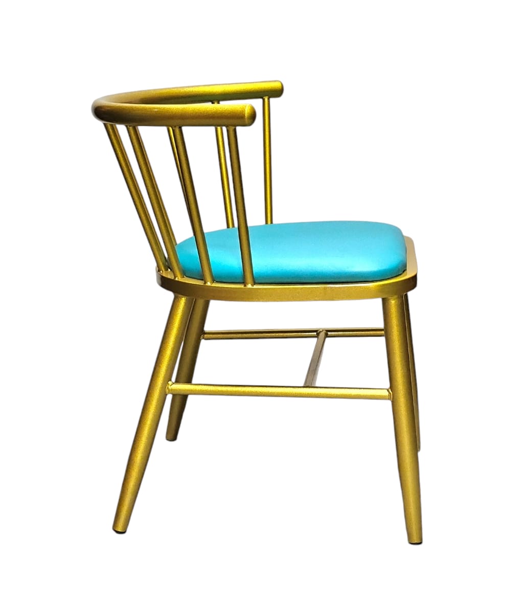 Gold Metal Chair with Teal Faux Leather Seat For Restaurant